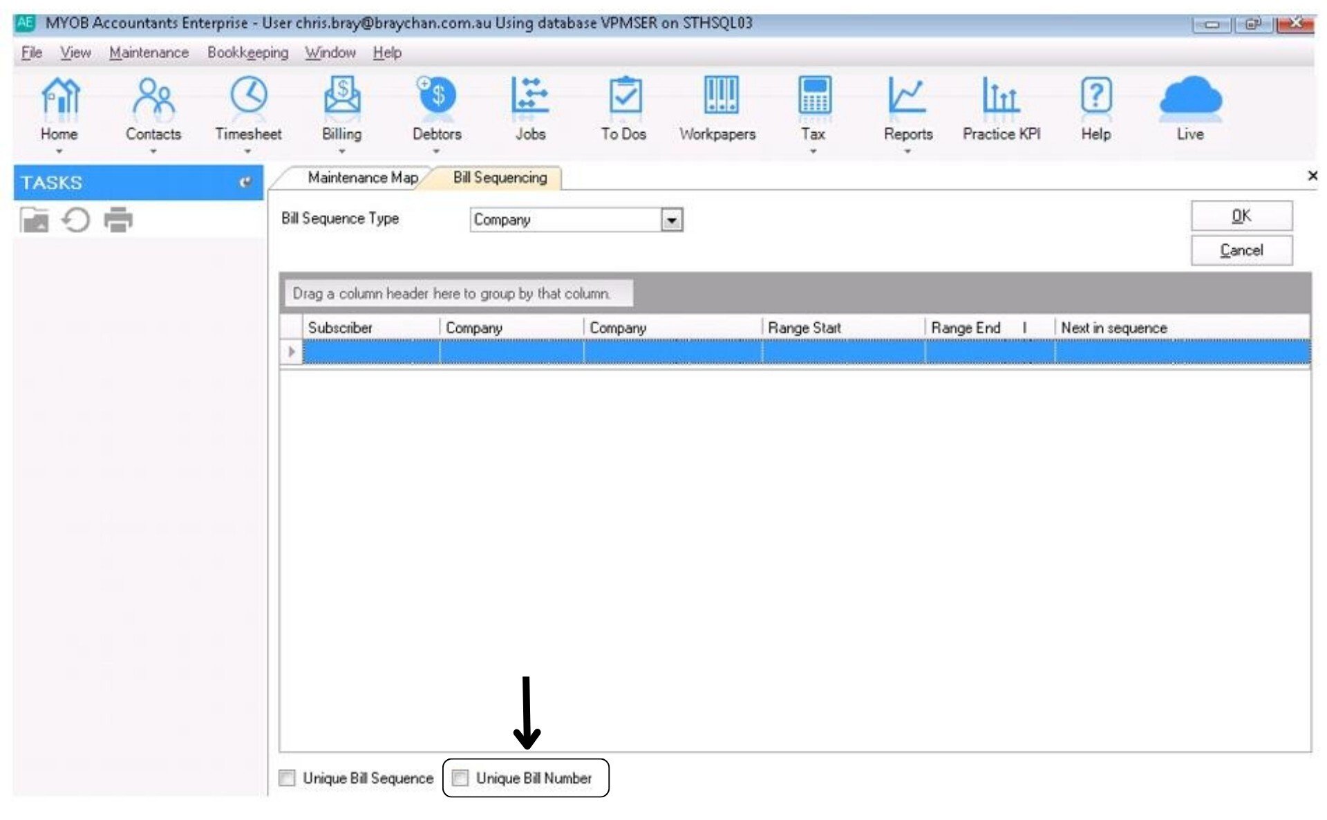 How To Set The Unique Bill Number in MYOB AE