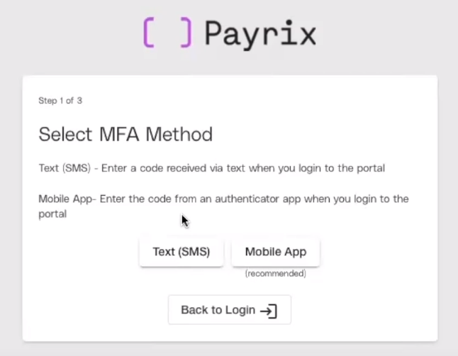 Payrix Multi-Factor Authentication