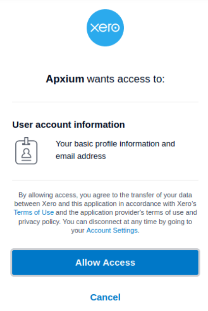Authorising Apxium Dashboard with Xero Token Access